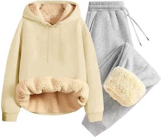 Generico Combinaison dhiver pour femme de sport en polaire chaude compl&egrave;te en molleton avec fermeture &eacute;clair &agrave; capuche et pantalon en velours complet 2 pi&egrave;ces 