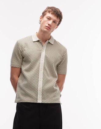 Paul Smith Chemise &agrave; manches courtes en maille jacquard - Beige-Neutre