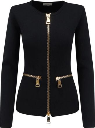 Elisabetta Franchi Strickblazer mit Rei&szlig;verschluss - - Jackets - Damen - Schwarzk - M