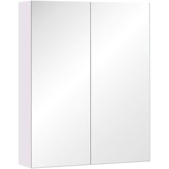 HOMCOM Armoire avec Miroir en Bois Rangement Salle de Bain Fermeture Porte Tampon MDF-Blanc
