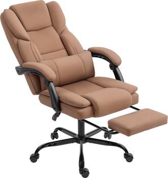 HOMCOM Ergonomischer B&uuml;rostuhl, B&uuml;rostuhl mit neigbarer R&uuml;ckenlehne, h&ouml;henverstellbar, Lendenwirbelst&uuml;tze, Fu&szlig;st&uuml;tze und um 360&deg; drehbar, tierfreundliches Ku