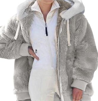 Generico Veste dHiver Femme Élégant Offres, Veste Teddy Couleur Unie Manteau Grande Taille Cardigan Doux Veste de Ski Femme Courte Fermeture À Glissière, Mante