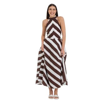 Kocca Femme, Robes, Brun, Taille: 40 FR Robe longue &agrave; rayures en coton avec col am&eacute;ricain