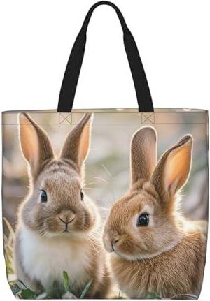 Generic Deux Petits Lapins Mignons Sac Fourre-Tout L&eacute;ger Sacs De Courses D&eacute;contract&eacute; Sac Courses Pour Plage Travail Shopping