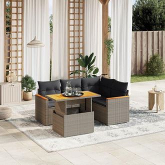 vidaXL Vidaxl - Salon de jardin 5 pcs avec coussins gris r&eacute;sine tress&eacute;e