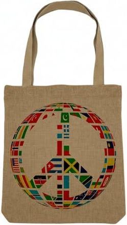 Fabulous Sac Shopping Tote Bag Aspect Lin - Signe Paix Drapeaux du Monde Hippie Couleurs - Sac de Courses Toile Epaisse 360g Beige Naturel Cabas Port&eacute; Epaule S