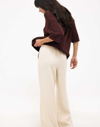 NA-KD Pantalon en lin &agrave; cordon de serrage - Beige-Neutral