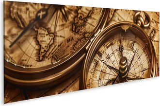 Islandburner Bild auf Leinwand Steampunk Taschenuhr Kompass mit gravierte Karte in digitaler detailreicher Darstellung Bilder Wandbilder Poster