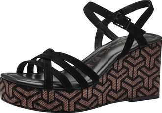 Tamaris Damen Plateau Sandalen Leder Keilabsatz Sommer; BLACK/schwarz; 39 EU
