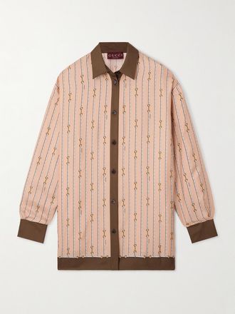 Gucci Gestreiftes Hemd Aus Seiden-twill - Pink