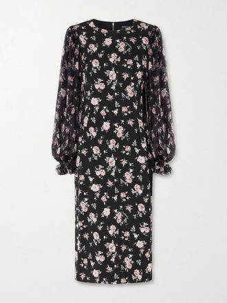 Dolce & Gabbana Robe En Satin De Soie M&eacute;lang&eacute;e Et En Mousseline &Agrave; Imprim&eacute; Fleuri - Noir