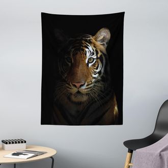 Abakuhaus Tiger Wandteppich, König von Sundarbans aus Weiches Mikrofaser Stoff Waschbar ohne Verblassen Digitaldruck, 110 x 150 cm, Dunkelorange Schwarz