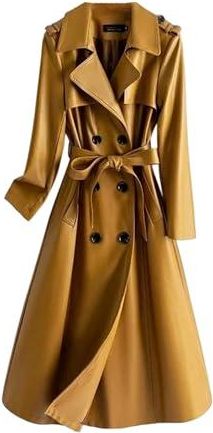 Generic Trench-coat en simili cuir pour femme - Printemps Automne Double Boutonnage Revers crant&eacute; Slim Ceintur&eacute; X-Long Outwear, 2, S