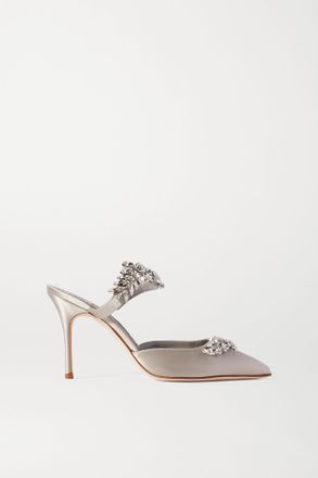 Manolo Blahnik Mules En Satin À Cristaux Lurum 90 - Gris