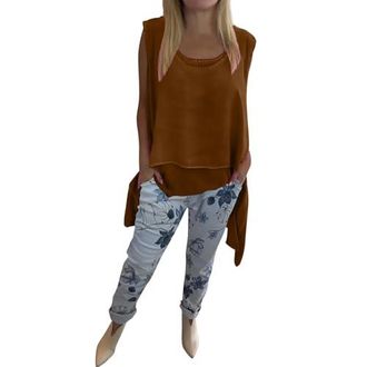 Generic Ensemble de v&ecirc;tements de sport d&eacute;t&eacute; d&eacute;contract&eacute;s en lin pour femme - Grande taille - Tenue 2 pi&egrave;ces tendance - Chemise &agrave; manches mi-longues et pantalo