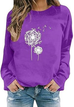 Generic Saweatshirt dautomne pour femmes et filles 2024 pour femmes avec imprimé pissenlit et mode décontractée, violet, 3XL