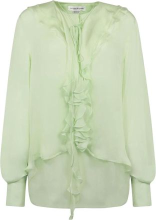 Victoria Beckham Femme, Blouses et Chemises, Vert, Taille: 36 FR Blouse &agrave; Manches Longues et Col Volant&eacute;