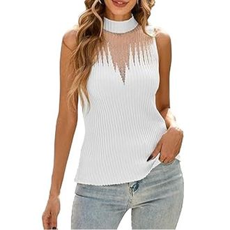 Generic Gilet sans Manche Femme Gilet Femme D&eacute;contract&eacute; Quotidien Ville Tricot C&ocirc;tel&eacute; &Eacute;t&eacute; 2025 - Col Montant Fin Et Transparent pour Vacances