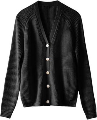 Generic Cardigan à col en V pour femme surdimensionné en tricot épais avec fermeture à boutons, Noir, M
