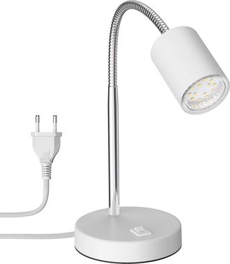 LEDs Com Tischleuchte WAIKA mit Schwanenhals und Schalter weiß matt, inkl. GU10 LED Lampe (warmweiß, 2,339W, 227lm, 110°)