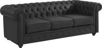 Vente-Unique Ledersofa 3-Sitzer - B&uuml;ffelleder - Schwarz - Chesterfield