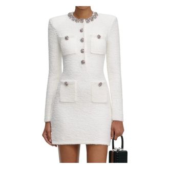 Self Portrait Femme, Robes, Beige, Taille: 40 FR Crystal Trim Knit Mini Dress