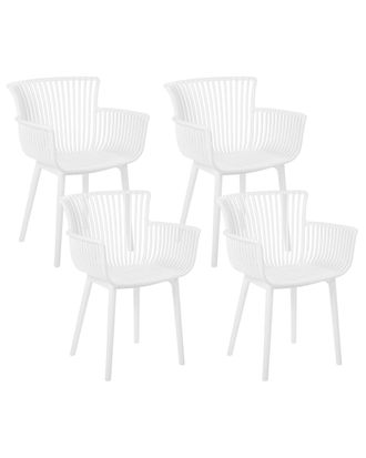 Beliani Kunststoffst&uuml;hle wei&szlig; 4er Set f&uuml;r den Innen- und Au&szlig;enbereich geeignet Pesaro