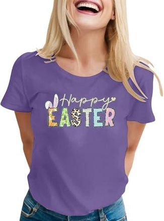 Generic T-shirt d&eacute;contract&eacute; pour femme - Imprim&eacute; P&acirc;ques - Col rond - Manches courtes, lilas, XL