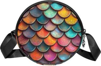 Generic Sac &agrave; bandouli&egrave;re circulaire pour femme, motif &eacute;cailles color&eacute;es, petit sac &agrave; dos &agrave; bandouli&egrave;re avec fermeture &eacute;clair, bretelles r&eacute;glables, sac &agrave; main
