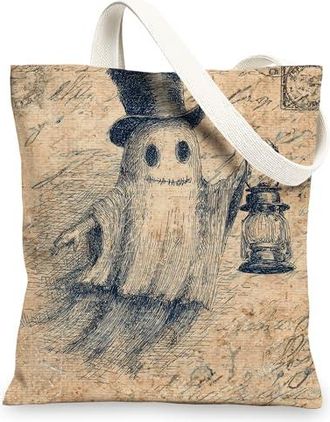 Generic Sacs fourre-tout en toile avec illustration de fantôme vintage, réutilisables, légers et lavables avec bandoulière pour salle de sport, voyage, pique-