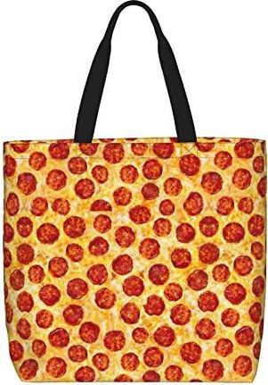 Generic Sac De Courses Pizza Au Pepperoni Sac Fourre Tout Femme R&eacute;utilisable Personnaliser Sacs En Toile &Eacute;paule, Pour Tous Les Jours, &Eacute;cole, Burea, Filles