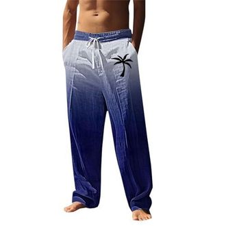 Generic Pantalon de plage ample en lin pour homme - Pantalon de plage ample - Pantalon cargo pour le yoga - Taille &eacute;lastique - Pantalon chino &agrave; bas ouvert - P