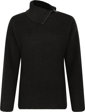 P.A.R.O.S.H. P.a.r.o.s.h., Femme, Pulls, Noir, Taille: 38 FR Pull en laine côtelée avec col asymétrique