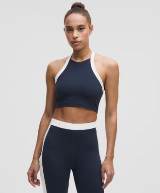 lululemon D&eacute;bardeur dos nu court en Nulu Maintien l&eacute;ger, bonnets A/B pour Femmes - Blue/Blanc - Taille 2XS
