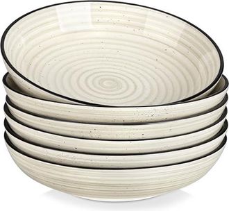 VANCASSO Bonbon Lot de 6 Grands Bols de Service en Gr&egrave;s de 50oz, Bols &agrave; Salade, Saladiers, Bols M&eacute;langeur, Motif Bonbon, Tout Beige