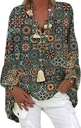 TOMWELL Femmes Blouse Femmes Chemisier en Mousseline De Soie Lâche Blouse Zipper V Profond V Chemises Mode Casual Tops pour Dames Kaki XL