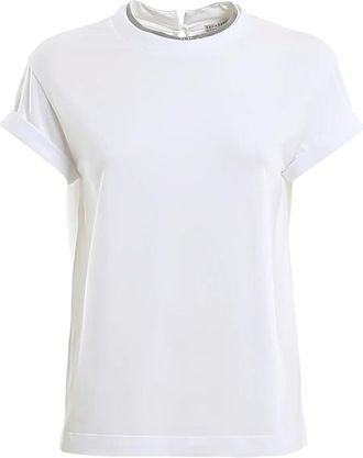 Brunello Cucinelli t-shirt à manches roulottées c - Blanc