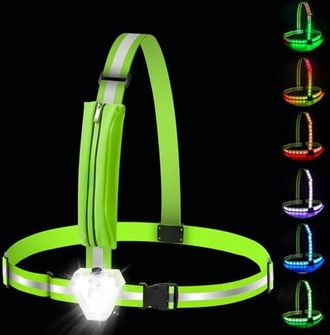 Zacro Lampe de course &agrave; pied avec r&eacute;flecteurs &agrave; 360 &deg;, rechargeable par USB, lampe de poitrine avec sangle r&eacute;fl&eacute;chissante et sac, gilet lumineux LED, ceintu