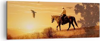 Arttor Bilder auf Leinwand Pferd Cowboy Bauernhof Reiten Leinwandbild 140x50cm Wandbilder Dekoration Wohnzimmer Schlafzimmer Groß XXL Wanddeko Bild Wand Kuns