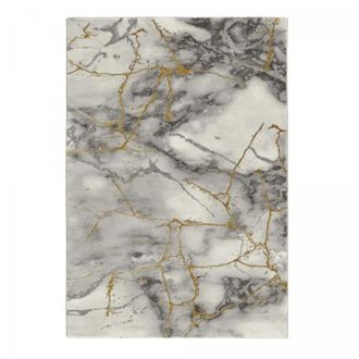 Jadorel Tapis salon et chambre 80x150 gris et or rectangle tiss&eacute; motif abstrait MARBAL