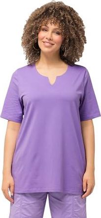 Ulla Popken T- Shirt, A-Linie, Tunika-Ausschnitt, Halbarm col en Goutte deau, Bleu Lilas, 44-46 Grande Taille Femmes