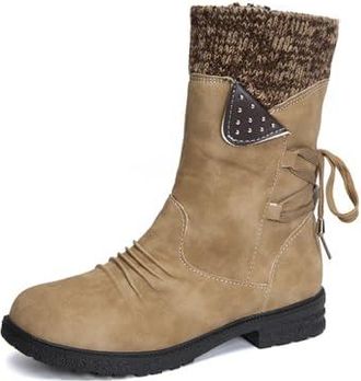 Generic Bottes dhiver Rétro pour Femmes - À Tige Large, Talon Bloc - Bottines Imperméables Et Antidérapantes pour lhiver - Bottes Mi-Mollet Légères pour Lauto