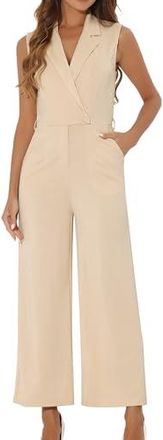 Allegra K Femme sans manches boutonnée devant fermeture longue jambe large avec poche combinaisons ceinture Abricot XS