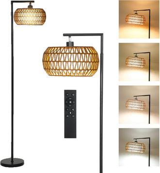 HOMCOM Lampadaire sur pied salon - HOMCOM - dimmable, 3 temp&eacute;ratures de couleur, t&eacute;l&eacute;commande - acier et tissu TC - 52x33x170cm - noir