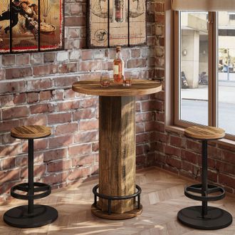 Tribesigns Runder Esstisch Mit 2 St&uuml;hlen, Essgruppe F&uuml;r 2 Personen, Kleines K&uuml;chentisch Set F&uuml;r K&uuml;che Und Essbereich, Platzsparender Esstisch F&uuml;r Wohnung, Rustik