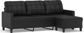 vidaXL 3-Sitzer-Sofa mit Hocker Schwarz 180 cm Kunstleder - Vidaxl