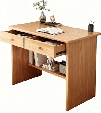 Generic Schreibtisch, Bürotisch, Holzkonstruktion, mit Zwei großen Schubladen und Einer Ablagefläche, einfacher Gaming-Tisch for das Schlafzimmer(Natural Wood