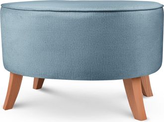 MG Design Ovaler Samt-Hocker 62 x 72 cm in Blau mit Holzbeinen - Gepolsterter Fu&szlig;hocker f&uuml;r Wohnzimmer oder Schlafzimmer