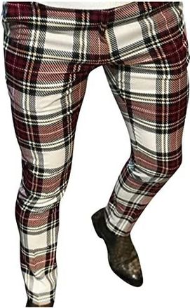 Generic Pantalon business droit et fin pour homme - Motif &agrave; carreaux - Pantalon de loisirs respirant - Avec poches - Pantalon d&eacute;t&eacute; tendance - Pantalon de spor