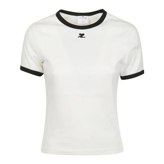 Courr&egrave;ges Signature Kontrast T-Shirt - - Tops - Damen - Wei&szlig; - M